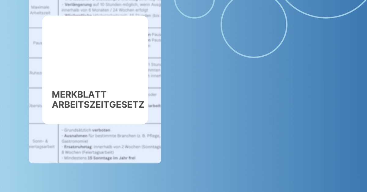 Merkblatt Arbeitszeitgesetz: Zusammenfassung PDF - HRlab